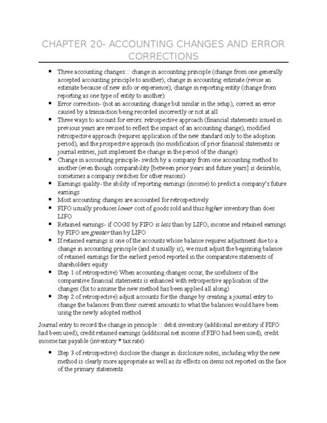 Chapter Accounting Changes And Errors CHAPTER ACCOUNTING CHANGES AND ERROR CORRECTIONS