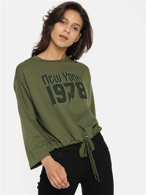Buy Only Women Olive Green Printed Top Tops For Women 2395712 Myntra