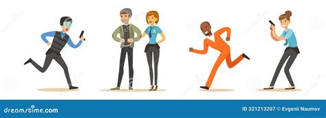 Man Criminals And Bandit Character Commit Crime Vector Set