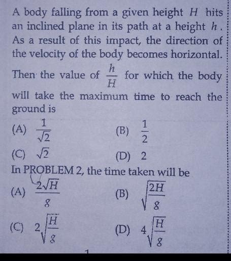 A Body Falling From A Given Height H Hits An Incli Physics