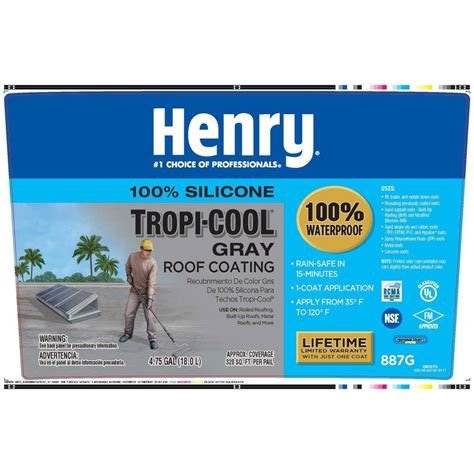 Henry 4 75 Gal Gray Tropi Cool 887 100 Silicone Roof Coating