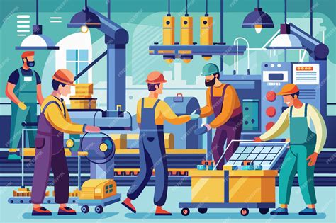 A Group Of Industrial Workers Is Engaged In Various Tasks Inside A