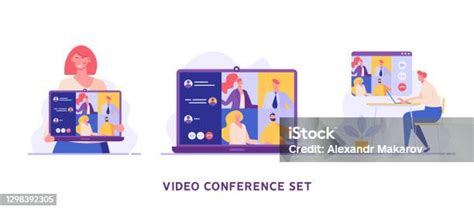 온라인 화상 회의를 통해 의사 소통하는 남자 온라인 회의 집에서 일의 개념 친구와 채팅 그룹 화상 채팅 Ui 배너 모바일 앱에 대한 평면 디자인의 벡터 일러스트레이션 가정용