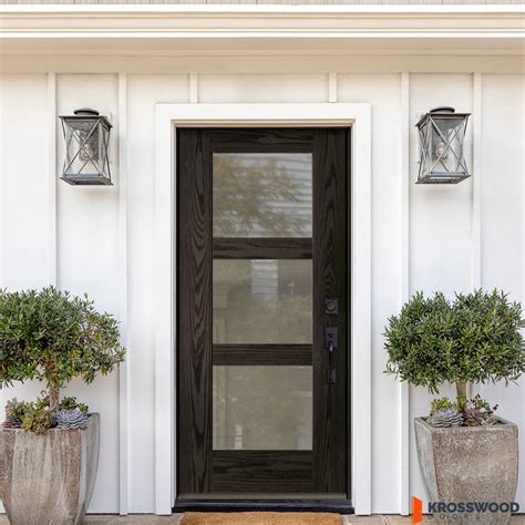 Modern Fiberglass Wood Like Satin Glass Front Door Krosswood Doors