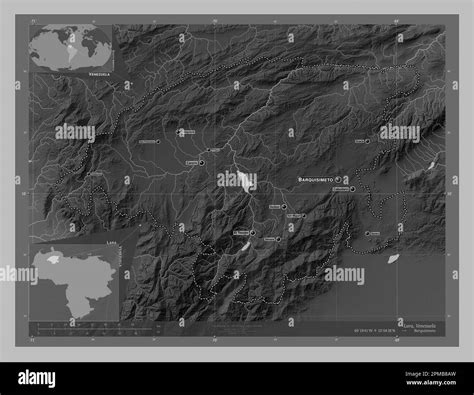 Lara State Of Venezuela Grayscale Elevation Map With Lakes And Rivers