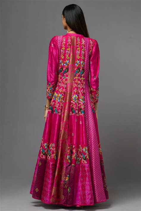Hot Pink Silk Anarkali With Cape Design By Aum Ashima And Asit At Pernia