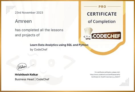 Dataanalysis Sql Python Codechef Certification Skillsupgrade Amreen Rafiq