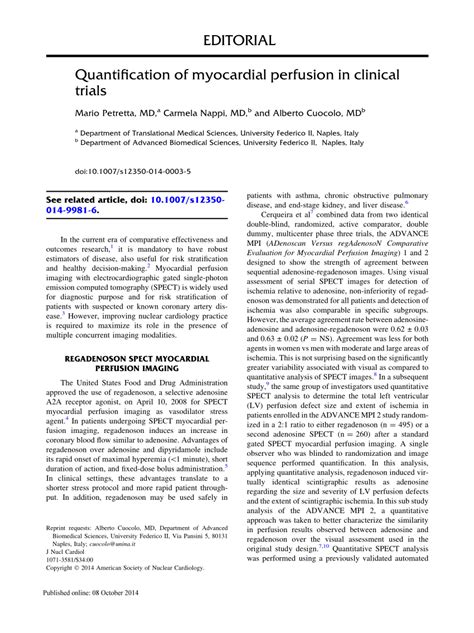 Pdf Quantification Of Myocardial Perfusion In Clinical Trials