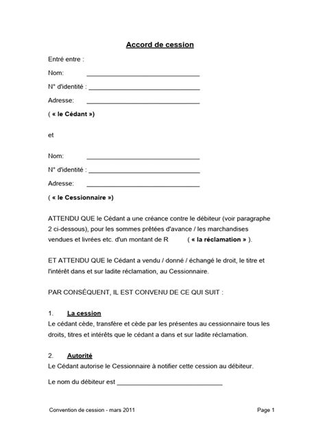 Accord De Cession Pdf