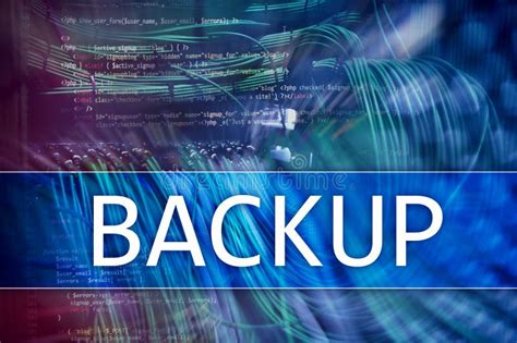 Backup Button On Modern Server Room Background Data Loss Prevention System Recovery Stock