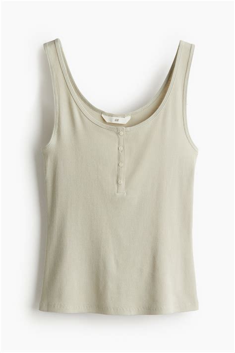 Ribbed Tank Top Light Khaki Green Ladies Handm Us