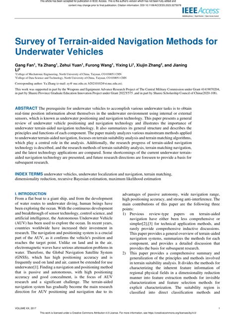 Pdf Survey Of Terrain Aided Navigation Methods For Underwater Vehicles