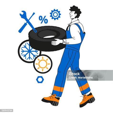 자동차 정비사 또는 자동차 수리공 만화 캐릭터 바퀴 만화 벡터 고립 교통수단에 대한 스톡 벡터 아트 및 기타 이미지 교통수단 기계공 기계류 Istock