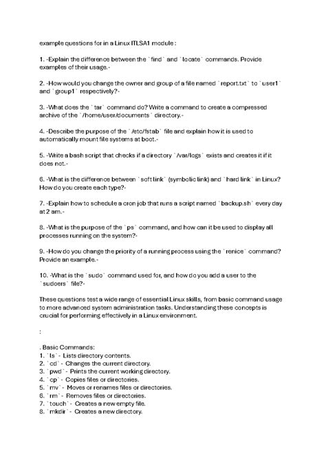 Linux Exam Questions Example Questions For In A Linux Itlsa1 Module