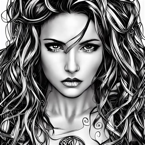Beautiful Woman Black And White Graphic For Coloring Page Adult Art Style By J Scott Campbell