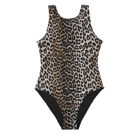 Ganni Recycled Core Printed Sporty Swimsuit Leopard A4224 Consortium