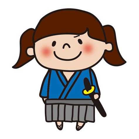 侍の格好をした子供（女の子2）の無料フリーイラスト かわいい手描きの無料素材「てがきっず」保育園・小学校・介護施設にぴったりのフリー