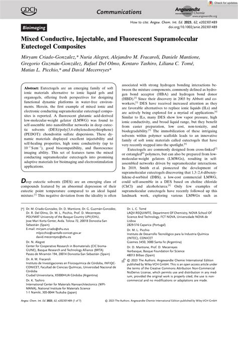 Pdf Mixed Conductive Injectable And Fluorescent Supramolecular