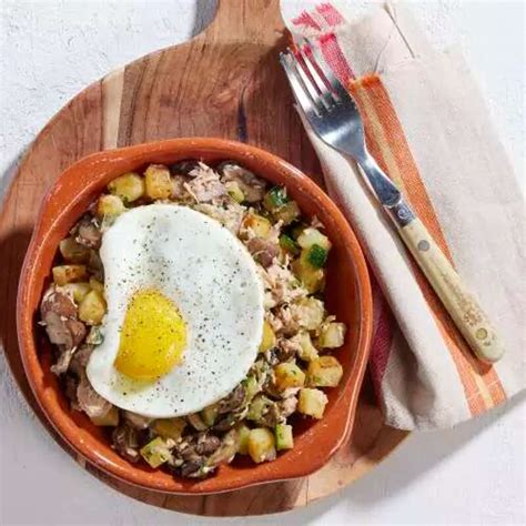 Recette Poêlée De Pommes De Terre Aux Champignons Thon Et Oeuf Au Plat