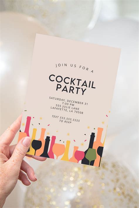 Modern Cocktail Party Invitation Printable Instant Download Editable