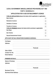Sex Establishment Application Form Free Download Borrow And
