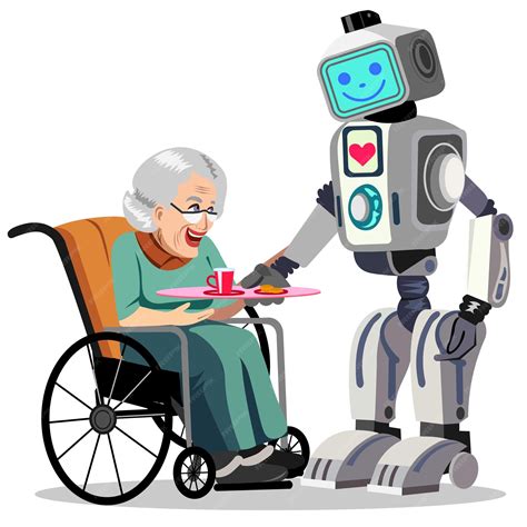 Premium Vector Robot Serving An Elderly Woman Cup Tea