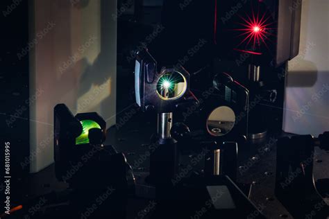 Experiment With Laser Device In Optical Laboratory Experiment In Optic Lab With Laser Device