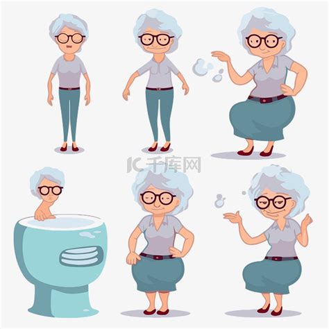 失禁剪贴画动画卡通老年妇女坐在锅上 向量素材图片免费下载 千库网
