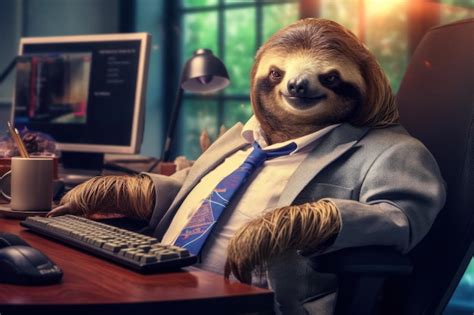 Premium Ai Image Photo Sloth Being Lazy In The Office Generative Ai