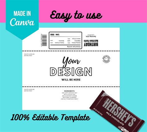 Blank Chocolate Wrapper Template Canva Editable Diy Etsy