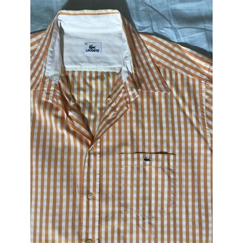 เสื้อ Lacoste 45 แขนยาว เอว 45 สก็อตส้มขาว Shopee Thailand