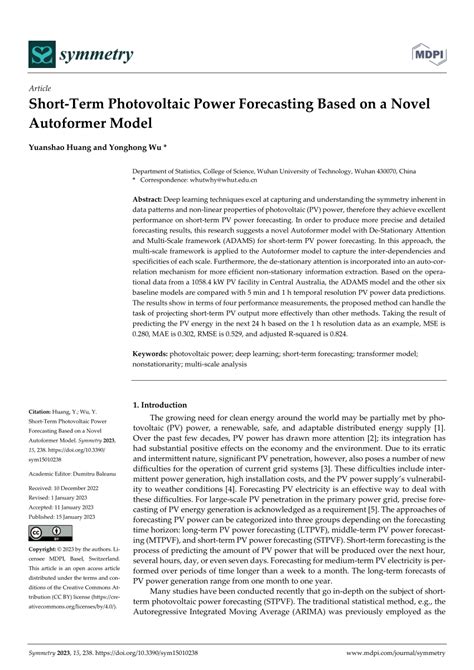Pdf Short Term Photovoltaic Power Forecasting Based On A Novel