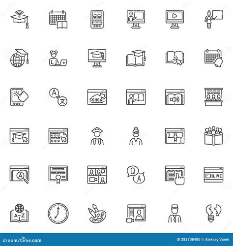 Online Education Line Icons Set Stock Vector Illustration Of Reading Distance 283708480