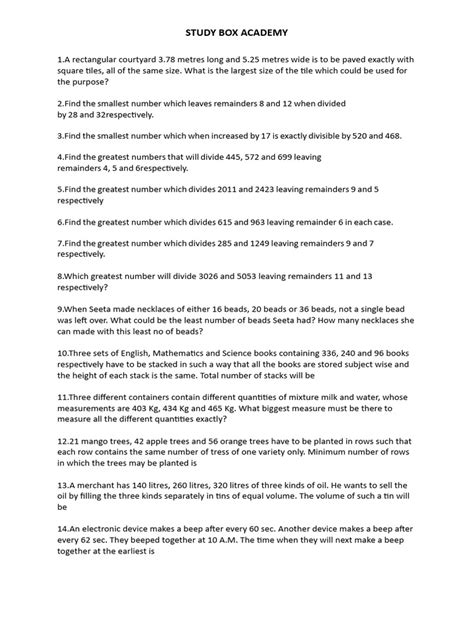 Hcf And Lcm Word Problems Pdf