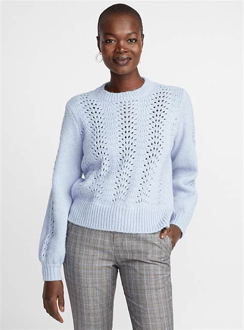 Puff Sleeve Openwork Sweater Contemporaine Shop Womens Sweaters