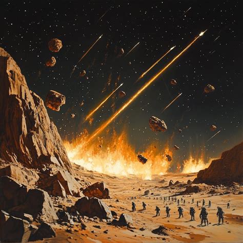 Meteorites Over A Gathering Of Space Explorers On Mars Premium Ai