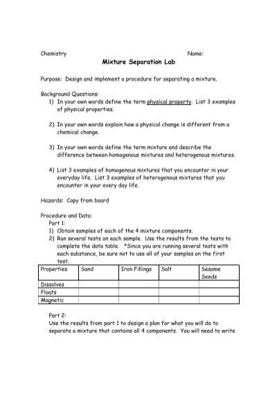 Mixture Separation Lab