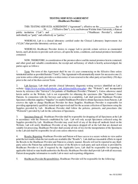 Fillable Online Testing Services Agreement Fax Email Print Pdffiller