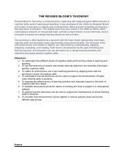 Module 3 Revised Blooms Taxonomy Module Docx THE REVISED BLOOM S