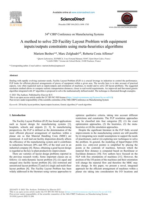 Pdf A Method To Solve 2d Facility Layout Problem With Equipment Inputsoutputs Constraints