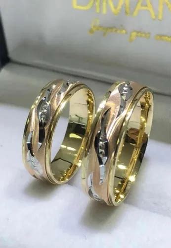 Anillos De Boda 3 Oros 14k Par 4mm Ancho Confort Litgh Envio Meses Sin Interés