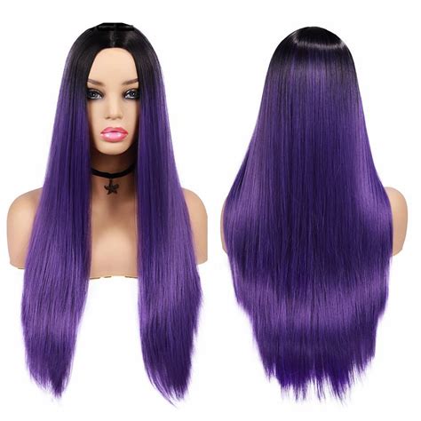 Wig Purple Wig For Women Long Straight Hair Cosplay Wig Pre Etsy