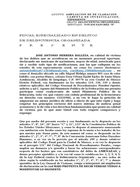 Ampliacion De Denuncia De Hechos Pdf Derecho Penal Queja