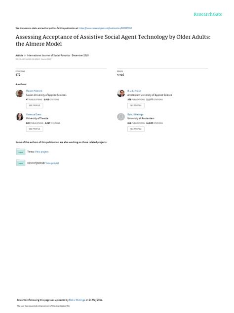 Assessing Acceptance Of Assistive Social Agent Pdf