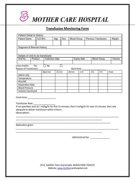 Transfusion Monitoring Form Pdf
