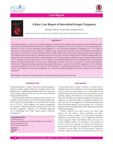 Pdf A Rare Case Report Of Interstitial Ectopic Pregnancy
