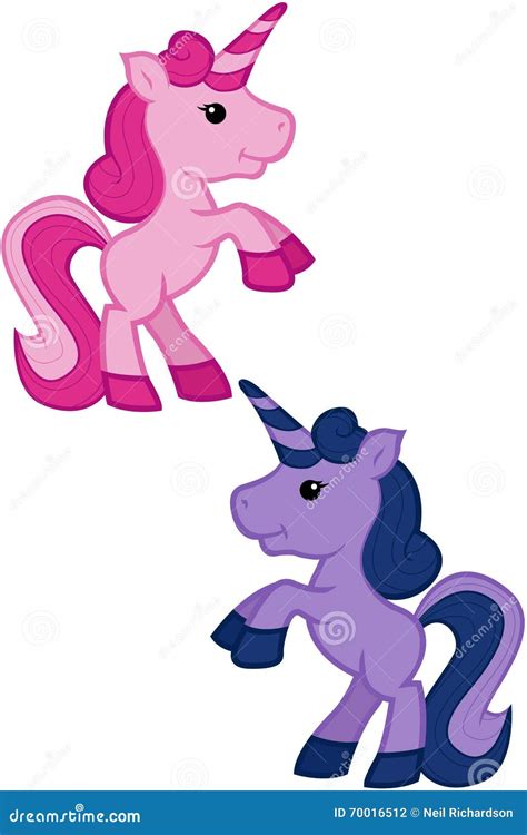 Pink And Purple Kawaii Unicorns Rearing Up Stock Vector
