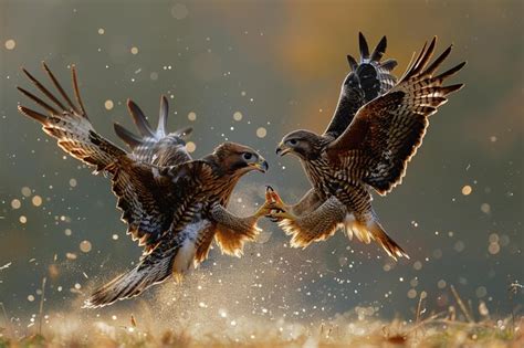Digital Image Of Fight Between Two Hawks In The Field High Quality High