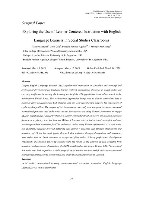 Pdf Exploring The Use Of Learner Centered Instruction With English Language Learners In Social