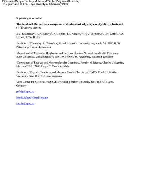 Pdf The Dumbbell Like Polyionic Complexes Of Dendronized Polyethylene Glycol Synthesis And